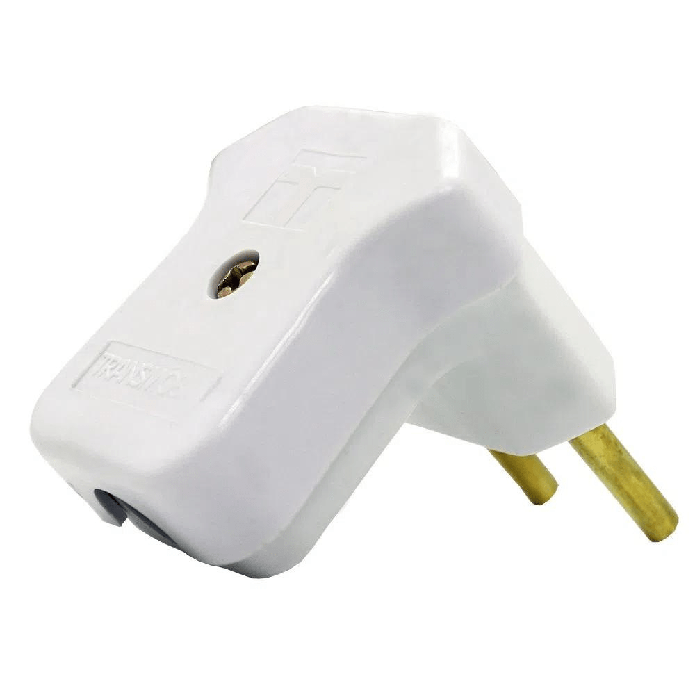 Plug 2P 10A 250V Pb Branco Saída Lateral Nc Transmóbil| ANDRA
