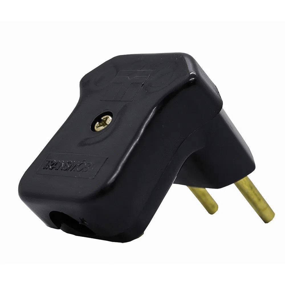 Plug 2P 10A 250V Pb Preto Saída Lateral Transmóbil| ANDRA