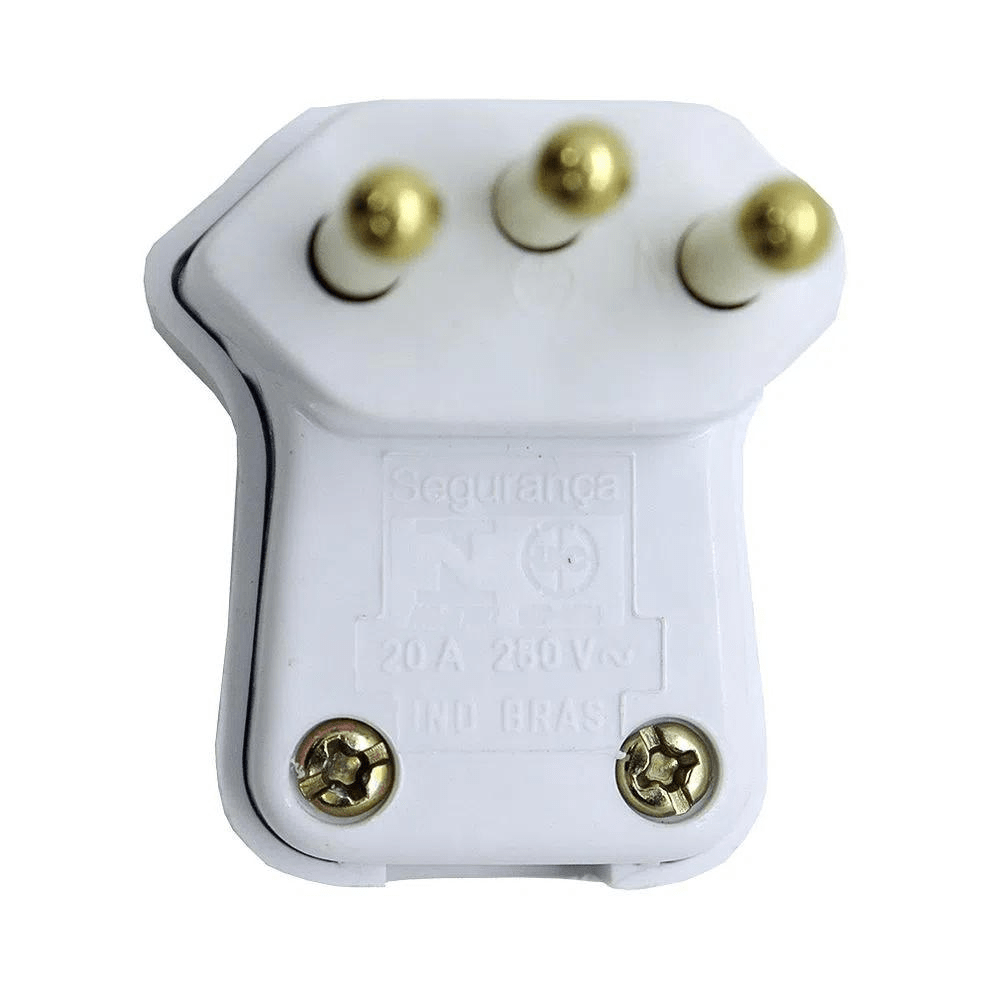 Plug 2P+T 20A 250V Pb Branco Saída Lateral Transmóbil| ANDRA