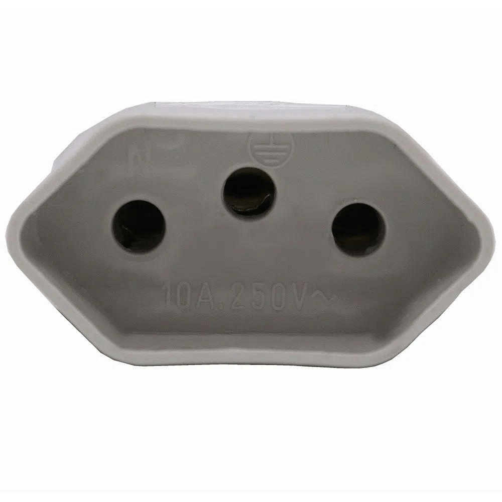 Plug 2P+T 10A 250V Pb Fêmea Cinza Transmóbil| ANDRA