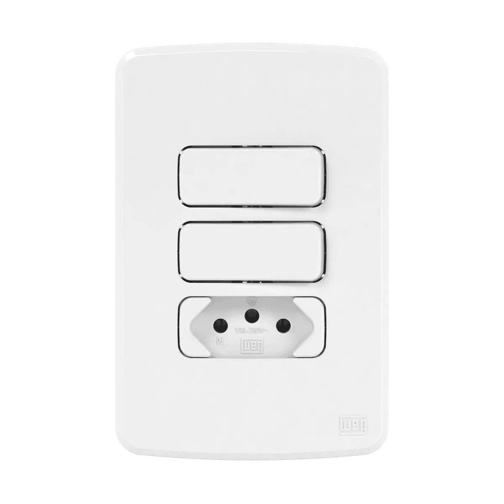 Conjunto Montado 2 Interruptor Simples E 1 Tomada 2P+T 10A Pb Branco ... Conjunto Montado 2 Interruptor Simples E 1 Tomada 2P+T 10A Pb Branco ...
