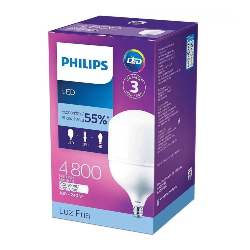 Lâmpada LED Bulbo Alta Potência E-40 Bivolt 60W 6500K Branco Frio 7000 ...