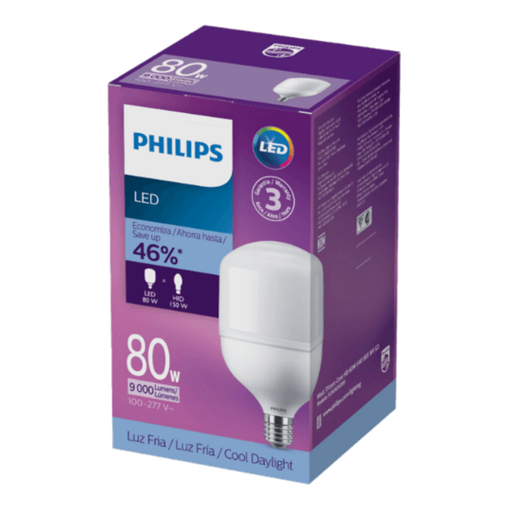 Lâmpada LED Bulbo Alta Potência E-40 Bivolt 80W 6500K Branco Frio 9000 ...
