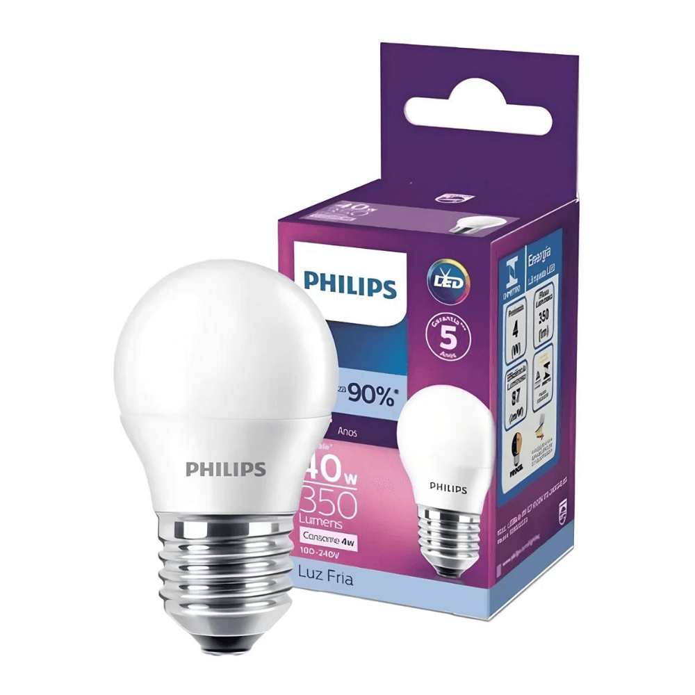Lâmpada LED Bola E-27 Bivolt 4W 6500K Branco Frio 350 Lúmens Philips ...