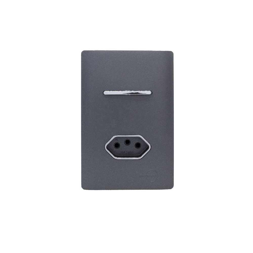 Conjunto Montado 4X2 Para 1 Interruptor Simples + 1 Tomada 10A Preto ... Conjunto Montado 4X2 Para 1 Interruptor Simples + 1 Tomada 10A Preto ...