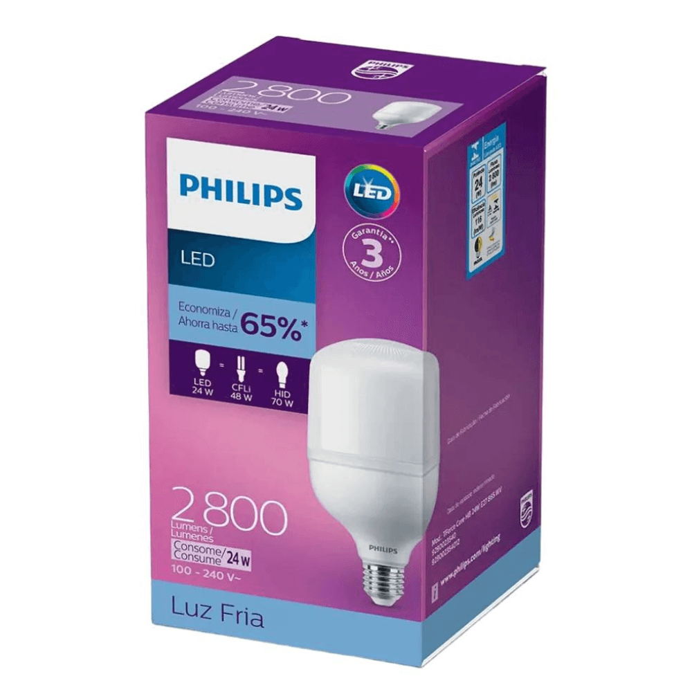 Lâmpada LED Bulbo Alta Potência E-27 Bivolt 24W 6500K Branco Frio 2800 ...
