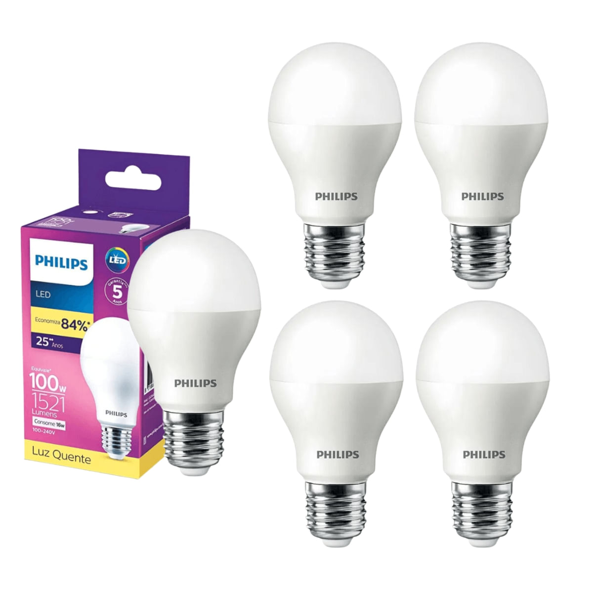 Kit 5 Lâmpadas LED Bulbo E27 16W 1521lm 3000k Philips| ANDRA