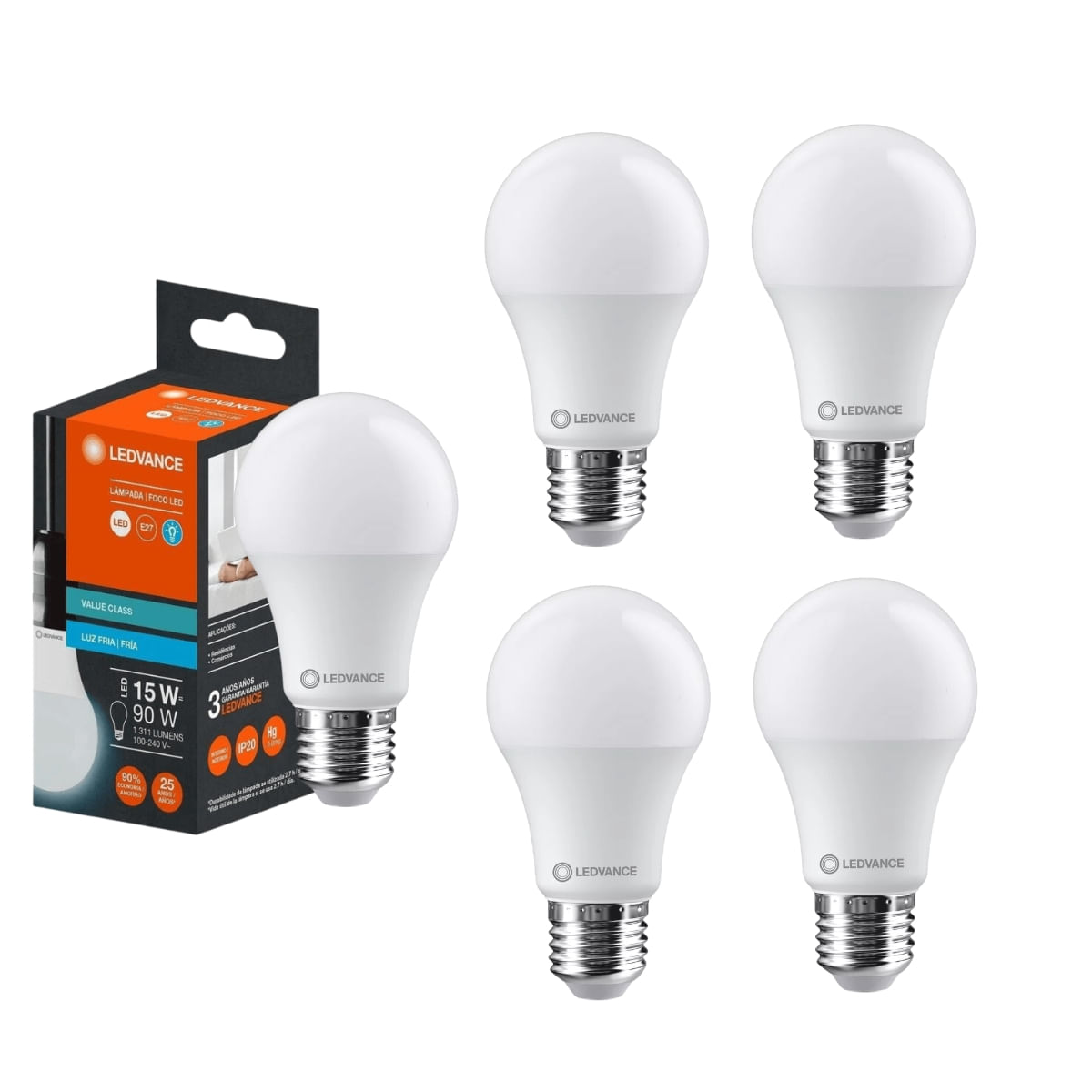 Kit 5 Lâmpadas LED Bulbo E-27 Bivolt 15W 1311lm Ledvance| ANDRA