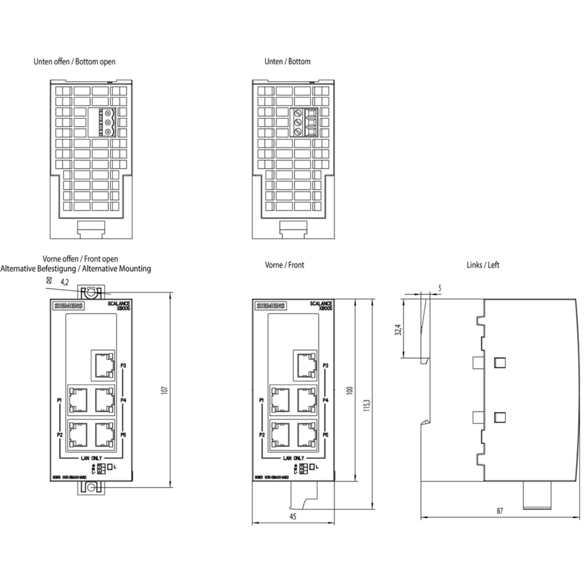 Switch 5 Portas Rj45 Scalance Xb005 Ethernet 6Gk5005-0Ba00-1Ab2 Siemens ...